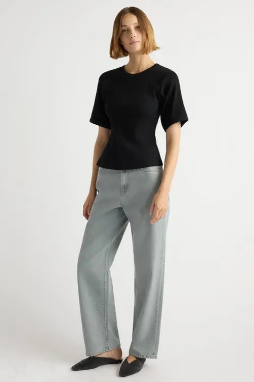 Modern Citizen Reanne Ribbed Sculpted Crew-neck Tee - Black