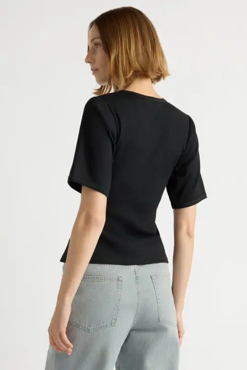 Modern Citizen Reanne Ribbed Sculpted Crew-neck Tee - Black