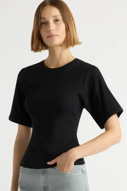Modern Citizen Reanne Ribbed Sculpted Crew-neck Tee - Black