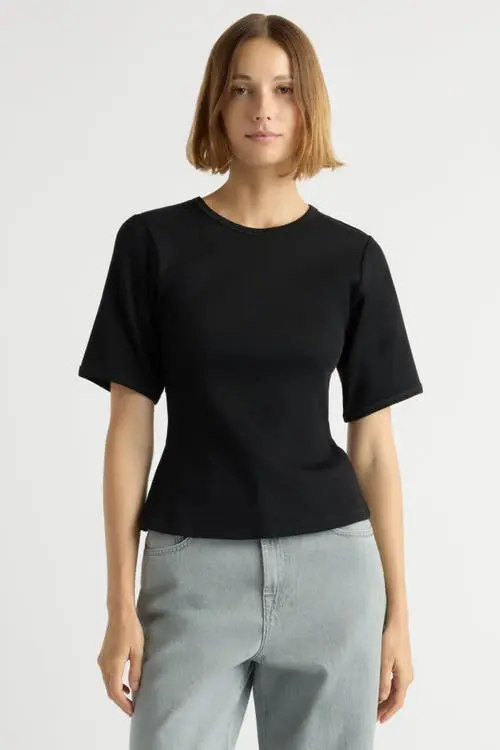 Modern Citizen Reanne Ribbed Sculpted Crew-neck Tee - Black