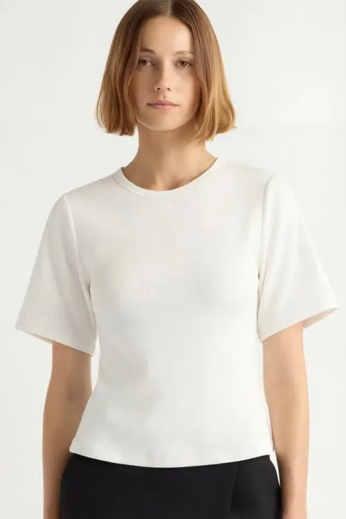 Modern Citizen Reanne Ribbed Sculpted Crew-neck Tee