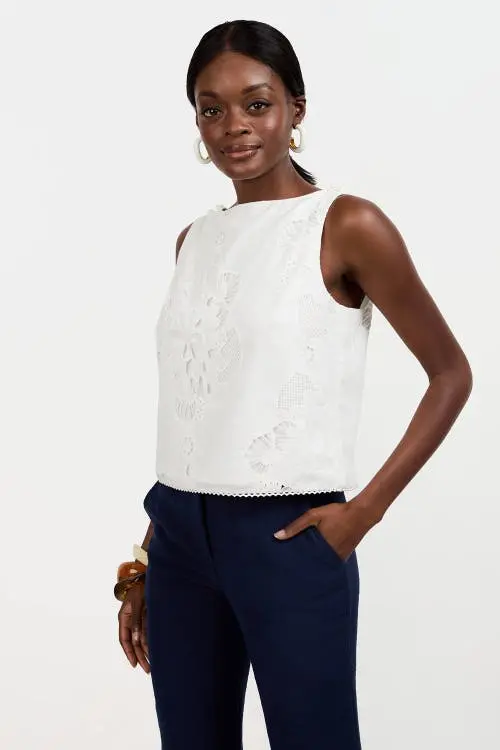 Trina Turk Alessandra Cropped Cotton Eyelet Top