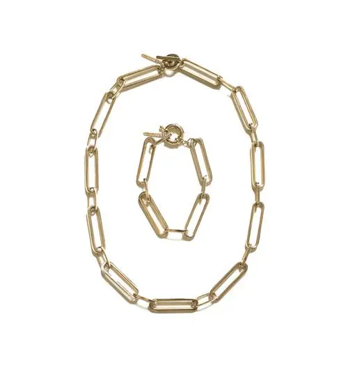 OUTOFOFFICE Paperclip Chain Necklace And Bracelet Set - Gold