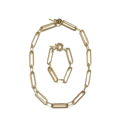 OUTOFOFFICE Paperclip Chain Necklace And Bracelet Set - Gold