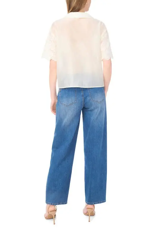Vince Camuto Sheer Floral Camp Shirt - New Ivory
