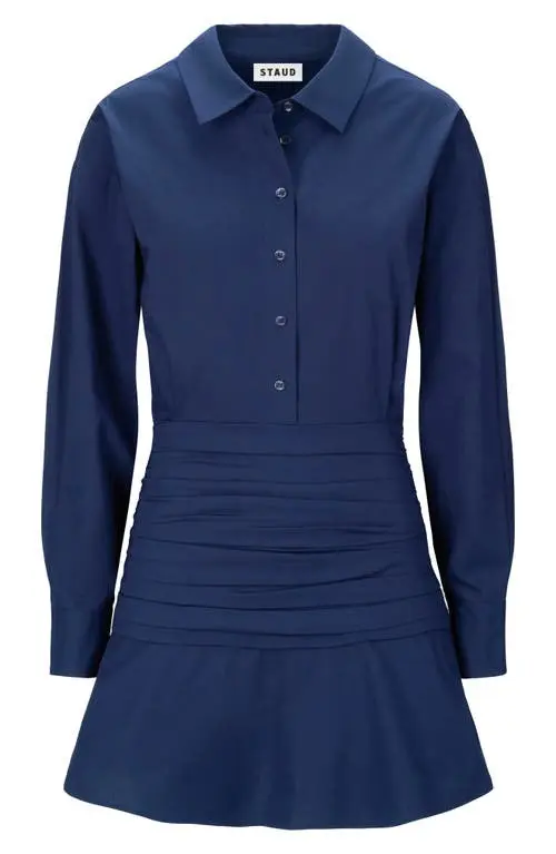 Staud Indya Long Sleeve Mini Shirtdress - Navy