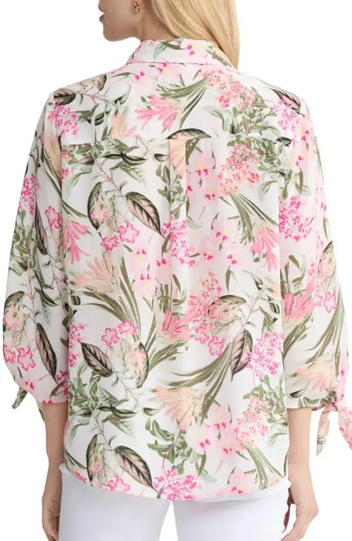 Jones New York Floral Tie-sleeve Button-up Shirt