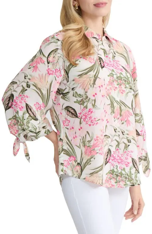 Jones New York Floral Tie-sleeve Button-up Shirt
