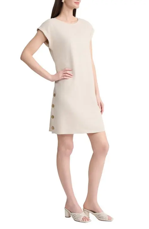 Jones New York Side Button Linen Blend Shift Dress