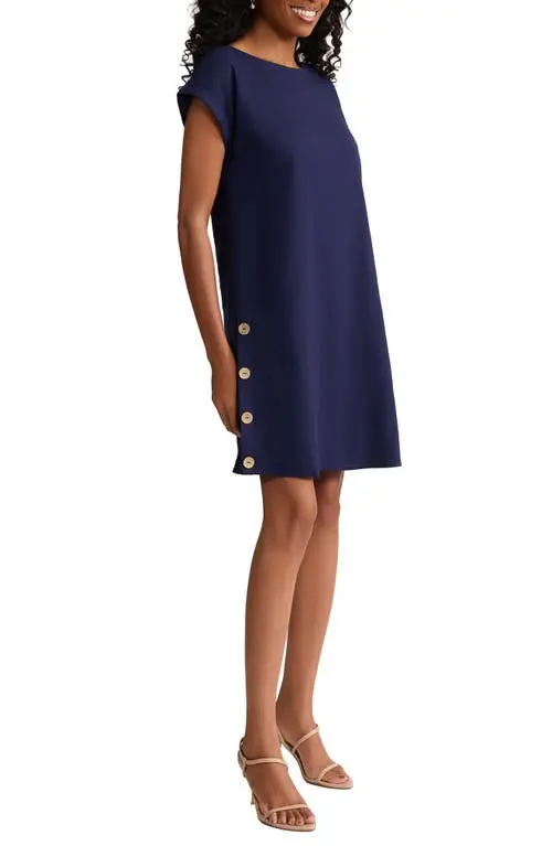Jones New York Side Button Linen Blend Shift Dress - Pacific Navy