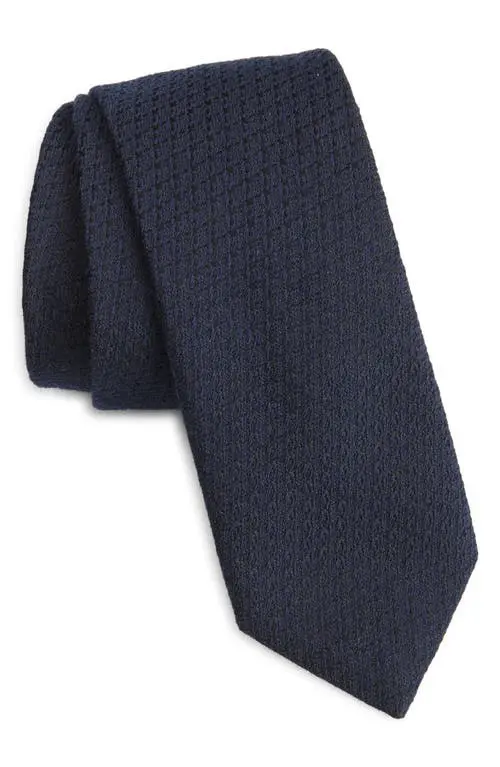 BOSS Cotton & Silk Textured Tie - Dark Blue