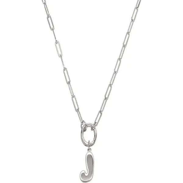 OAK & LUNA Sterling Silver Initial Pendant Necklace - Letter  J