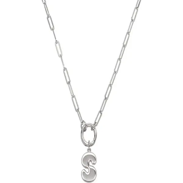 OAK & LUNA Sterling Silver Initial Pendant Necklace - Letter  S