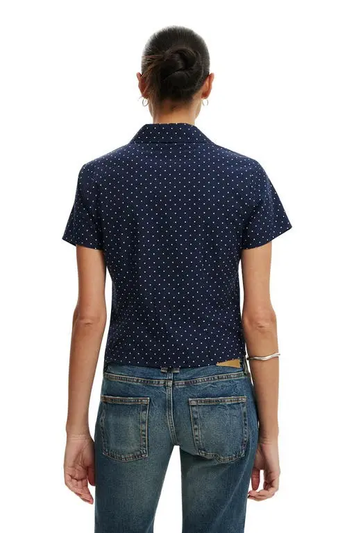 COTTON ON Maya Rouched Shirt - Lily Micro Polka Dot Navy