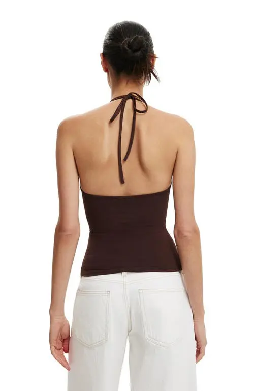 COTTON ON Hold Me Tie Halter - Dark Oak