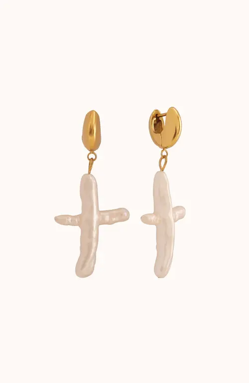 JOIANA JEWELRY Colette Cross Pearl Earrings - Huggie/gold