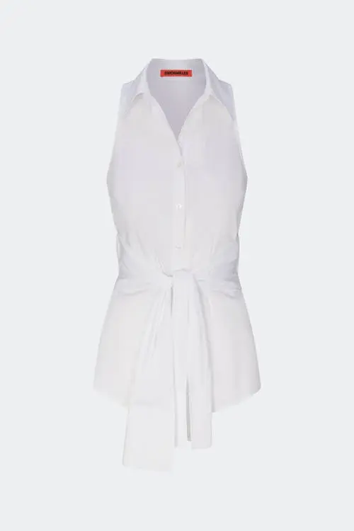 SIMONMILLER Sleeveless Poplin Top With Shirttail Hem - Macadamia