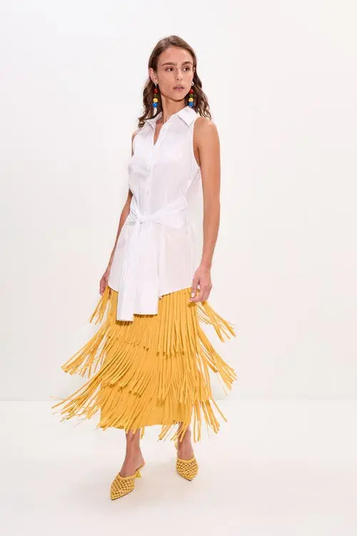 SIMONMILLER Sleeveless Poplin Top With Shirttail Hem - Macadamia