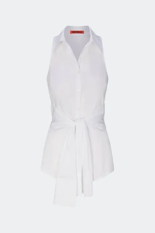 SIMONMILLER Sleeveless Poplin Top With Shirttail Hem - Macadamia