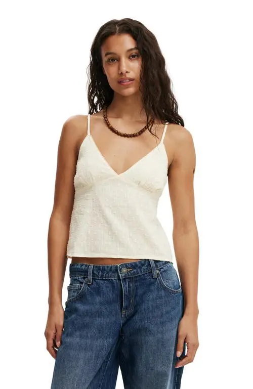 COTTON ON The Daydream Cami With V-neck And Lace Trim - Vanilla Glow Texture