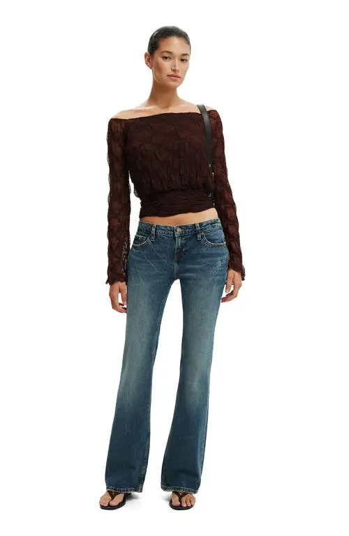 COTTON ON Sofia Lace Long Sleeve Top - Dark Oak
