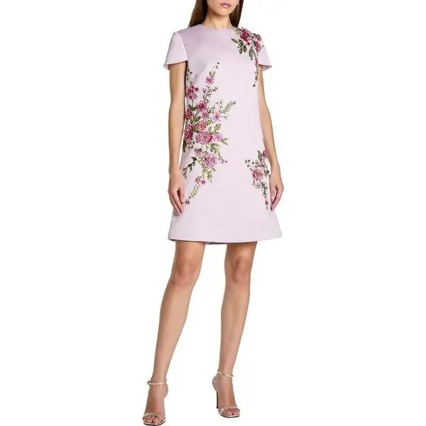 Mac Duggal Cap Sleeve Embroidered Mini Dress - Lilac