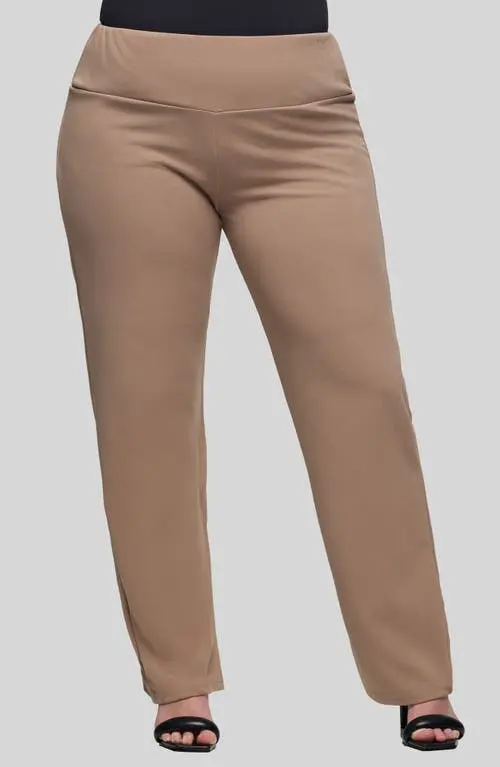 24SEVEN COMFORT APPAREL High Waist Straight Leg Stretch Pants - Mocha