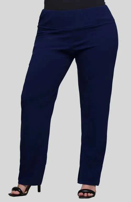 24SEVEN COMFORT APPAREL High Waist Straight Leg Stretch Pants - Navy