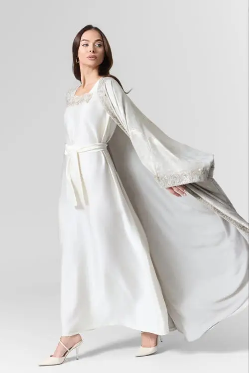 LE FAFO Luna Metallic Silk Abaya Set