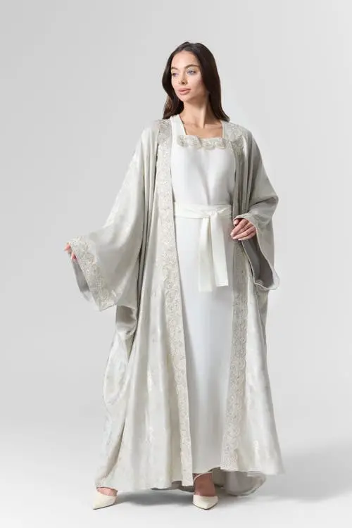 LE FAFO Luna Metallic Silk Abaya Set