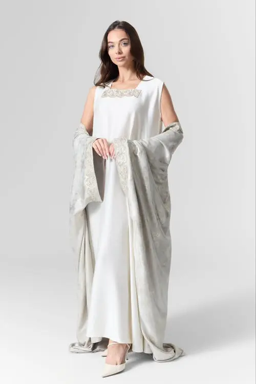LE FAFO Luna Metallic Silk Abaya Set