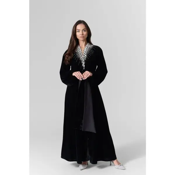 LE FAFO Luna Velvet Embellished Belted Maxi Dress