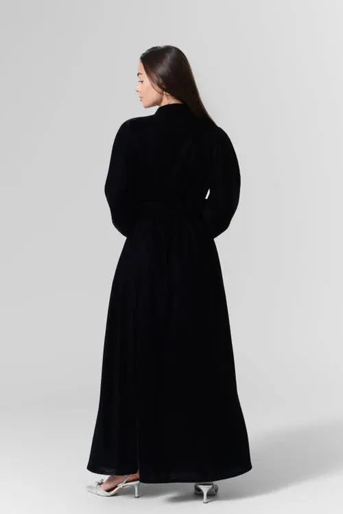 LE FAFO Luna Velvet Embellished Belted Maxi Dress