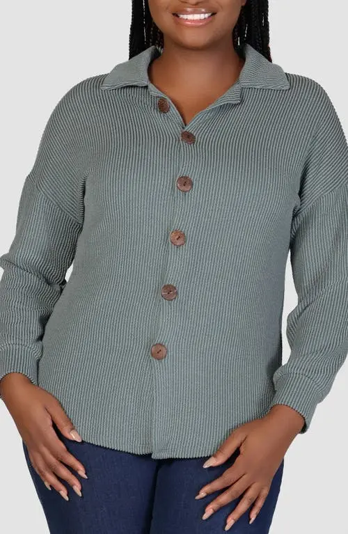 24SEVEN COMFORT APPAREL Textured Stripe Knit Button-up Shirt