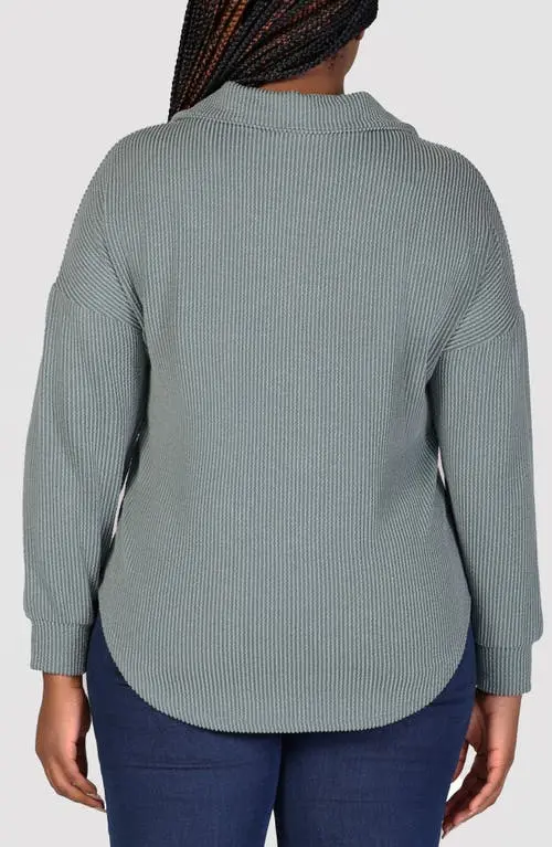 24SEVEN COMFORT APPAREL Textured Stripe Knit Button-up Shirt