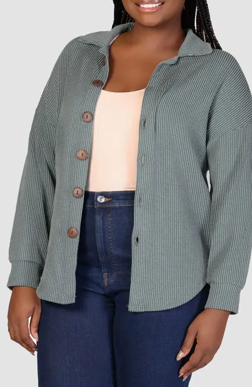 24SEVEN COMFORT APPAREL Textured Stripe Knit Button-up Shirt
