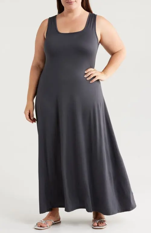 24SEVEN COMFORT APPAREL Sleeveless Scoop Neck Maxi Dress - Grey