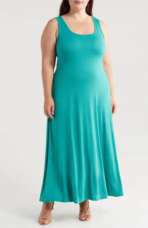 24SEVEN COMFORT APPAREL Sleeveless Scoop Neck Maxi Dress - Jade