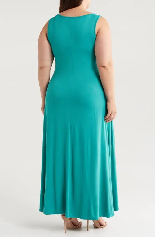24SEVEN COMFORT APPAREL Sleeveless Scoop Neck Maxi Dress - Jade