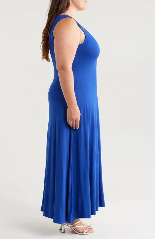 24SEVEN COMFORT APPAREL Sleeveless Scoop Neck Maxi Dress - Lapis
