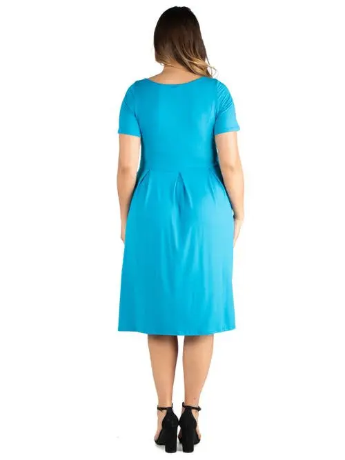 24SEVEN COMFORT APPAREL A-line Midi Dress With Short Sleeves - Turquoise
