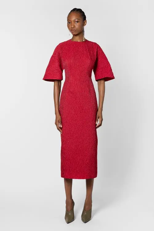 ROKSANDA Falah Cloqué Textured Midi Dress - Bennett Red