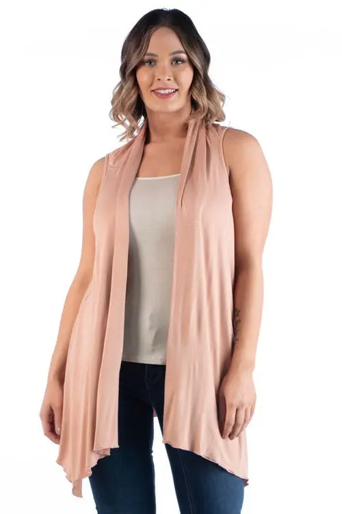 24SEVEN COMFORT APPAREL Asymmetric Open Front Cardigan - Nude