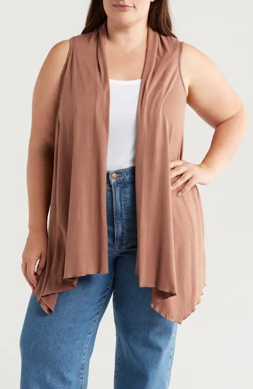 24SEVEN COMFORT APPAREL Open Front Stretch Vest - Nude