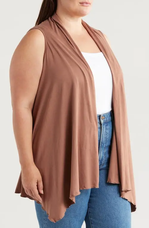 24SEVEN COMFORT APPAREL Open Front Stretch Vest - Nude