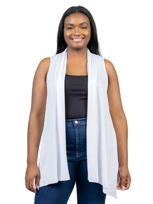 24SEVEN COMFORT APPAREL Asymmetric Open Front Cardigan - White