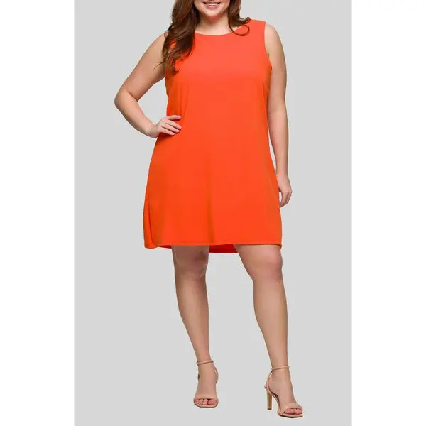 24SEVEN COMFORT APPAREL Sleeveless Jewel Neck Shift Dress - Orange