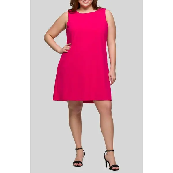 24SEVEN COMFORT APPAREL Sleeveless Jewel Neck Shift Dress - Pink