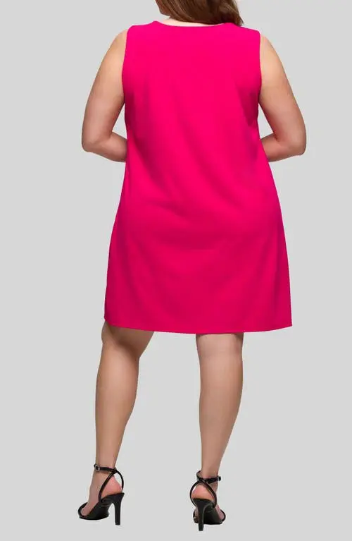 24SEVEN COMFORT APPAREL Sleeveless Jewel Neck Shift Dress - Pink