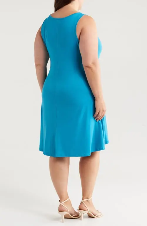 24SEVEN COMFORT APPAREL Stretch Fit & Flare Dress - Turquoise